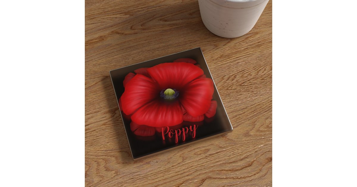 Red Poppy Flower Art Personalized Glass Coaster | Zazzle