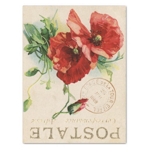 Red Poppy Flower Carte Postale French Decoupage Tissue Paper | Zazzle