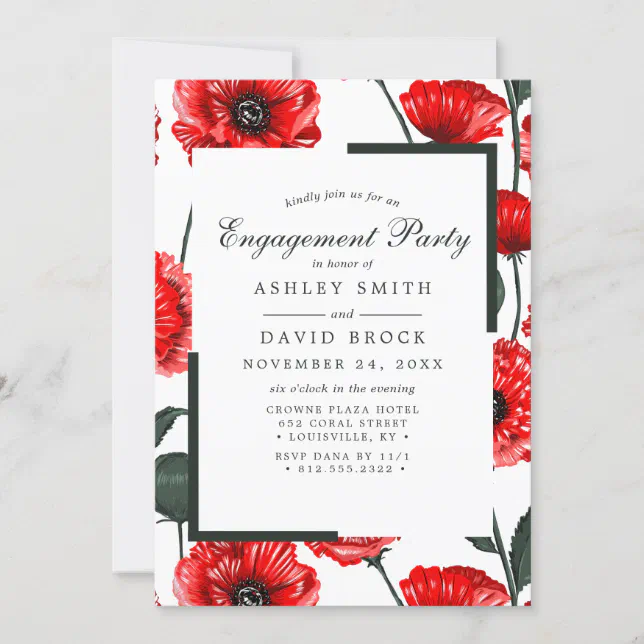 Red Poppy Flowers Floral Wedding Engagement Party Invitation | Zazzle