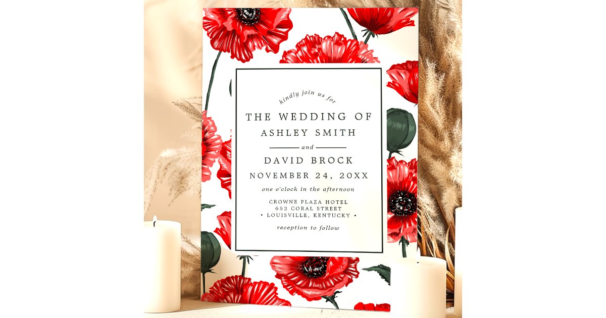 Red Poppy Flowers Floral Wedding Invitation | Zazzle