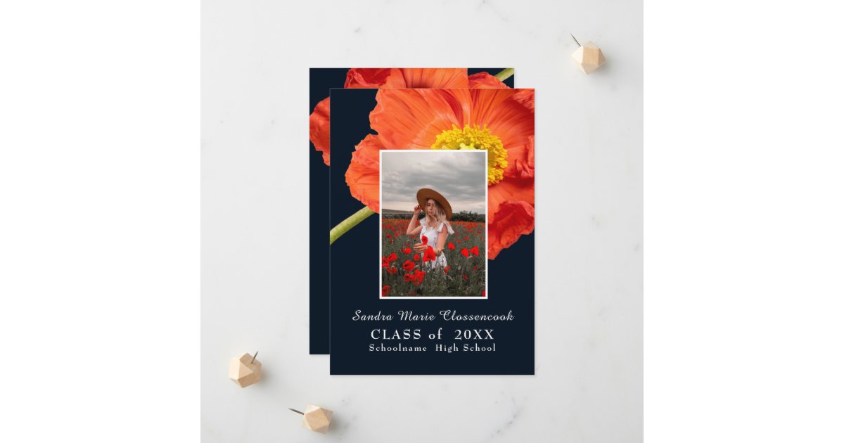 Red Poppy Flowers Photo Frame Modern Graduation Announcement | Zazzle