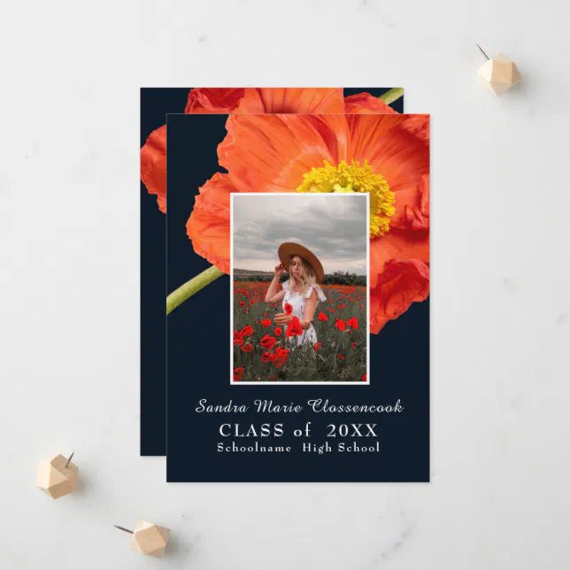 Red Poppy Flowers Photo Frame Modern Graduation Announcement | Zazzle