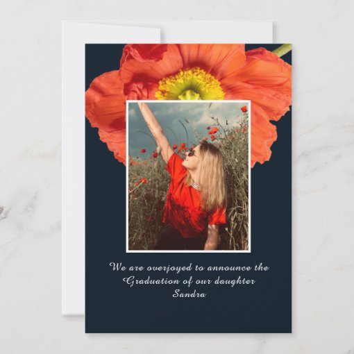 Red Poppy Flowers Photo Frame Modern Graduation Announcement | Zazzle