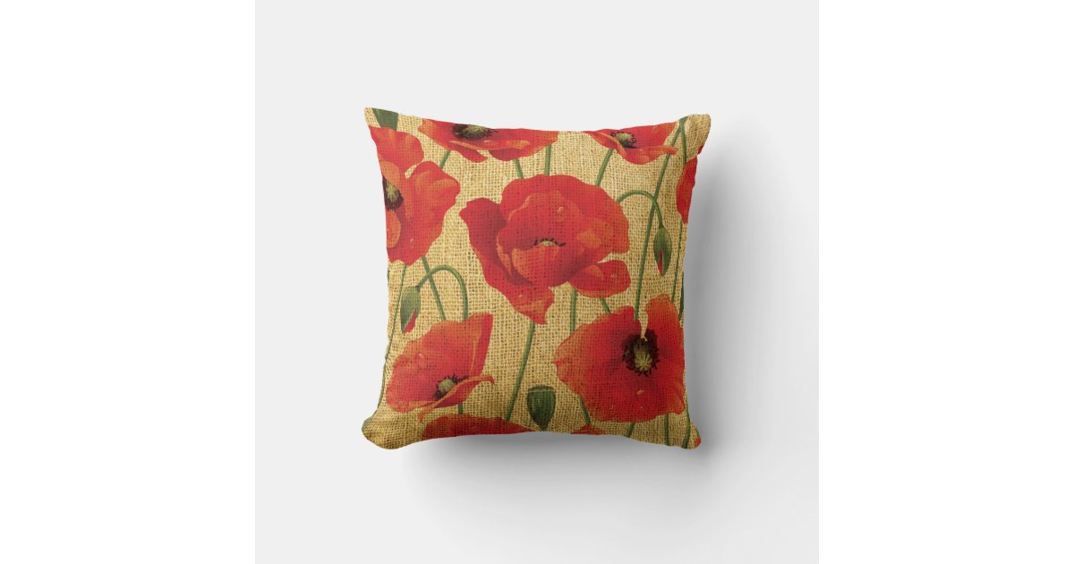 Red Poppy Flowers Throw Pillow | Zazzle
