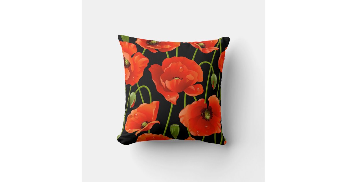 Red Poppy Flowers Throw Pillow | Zazzle