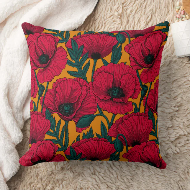Red poppy garden throw pillow | Zazzle