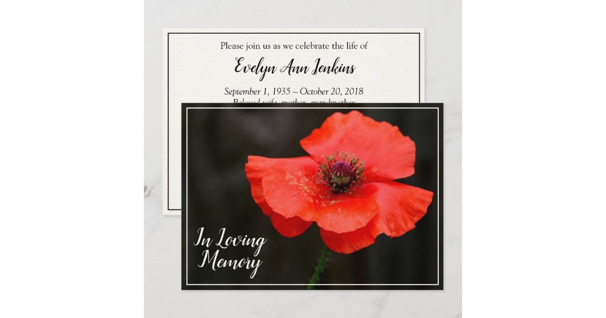 Red Poppy Memorial Service Funeral Announcement | Zazzle