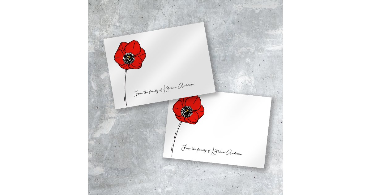 Red Poppy Name Memorial Note Card | Zazzle