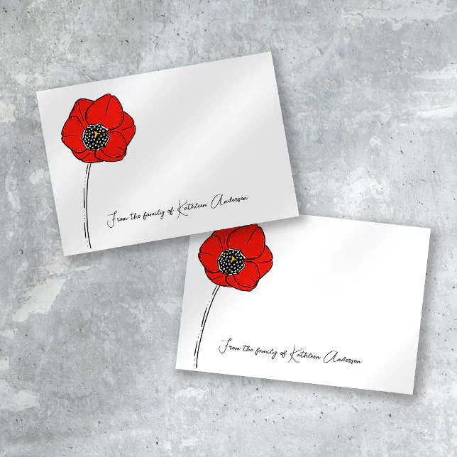 Red Poppy Name Memorial Note Card | Zazzle