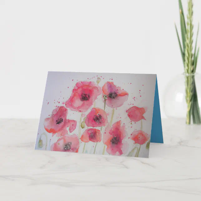Red Poppy Party Watercolor Painting Card | Zazzle