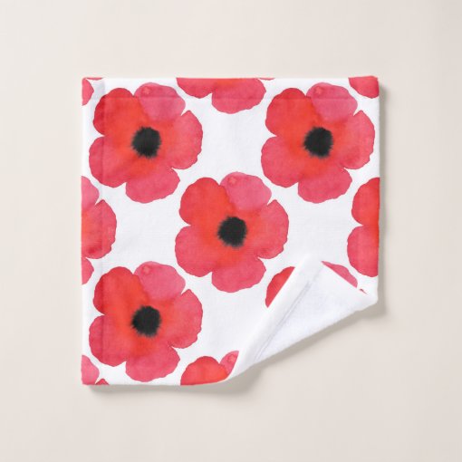 Red Poppy Pattern Bath Towel Set | Zazzle
