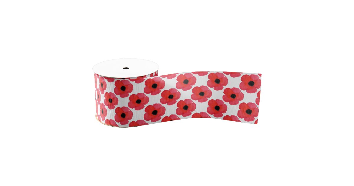 Red Poppy Pattern Grosgrain Ribbon | Zazzle