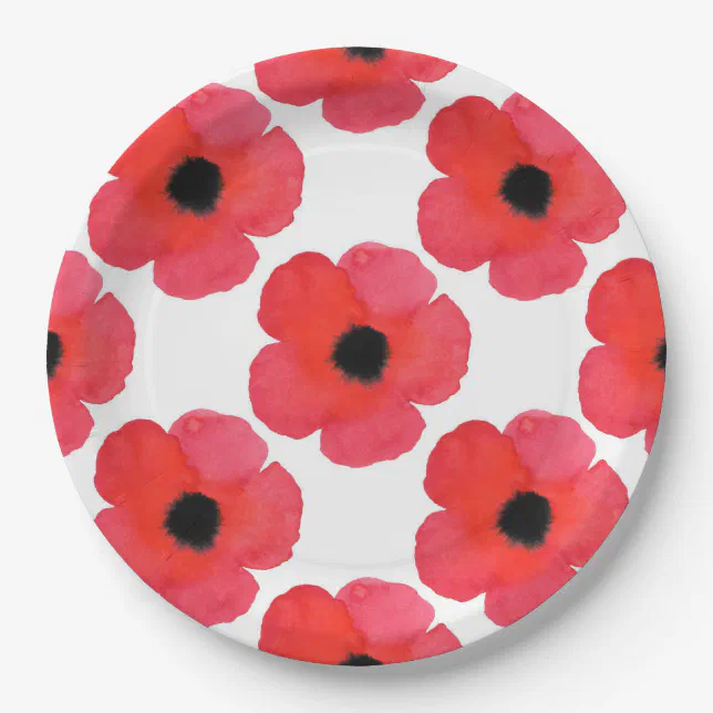 Red Poppy Pattern Paper Plates | Zazzle