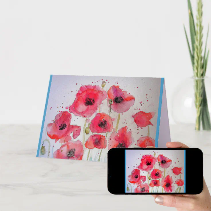 Red Poppy poppies flower Watercolour Painting Card | Zazzle