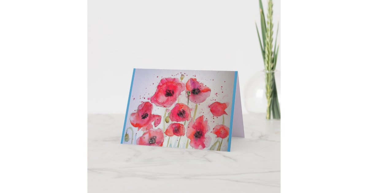 Red Poppy poppies flower Watercolour Painting Card | Zazzle
