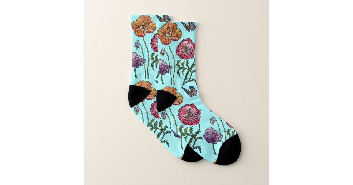 Red Poppy Poppies Watercolour Painting floral Socks | Zazzle