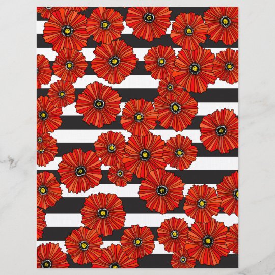 Red poppy stripe scrapbook paper 8.5x11 | Zazzle.com