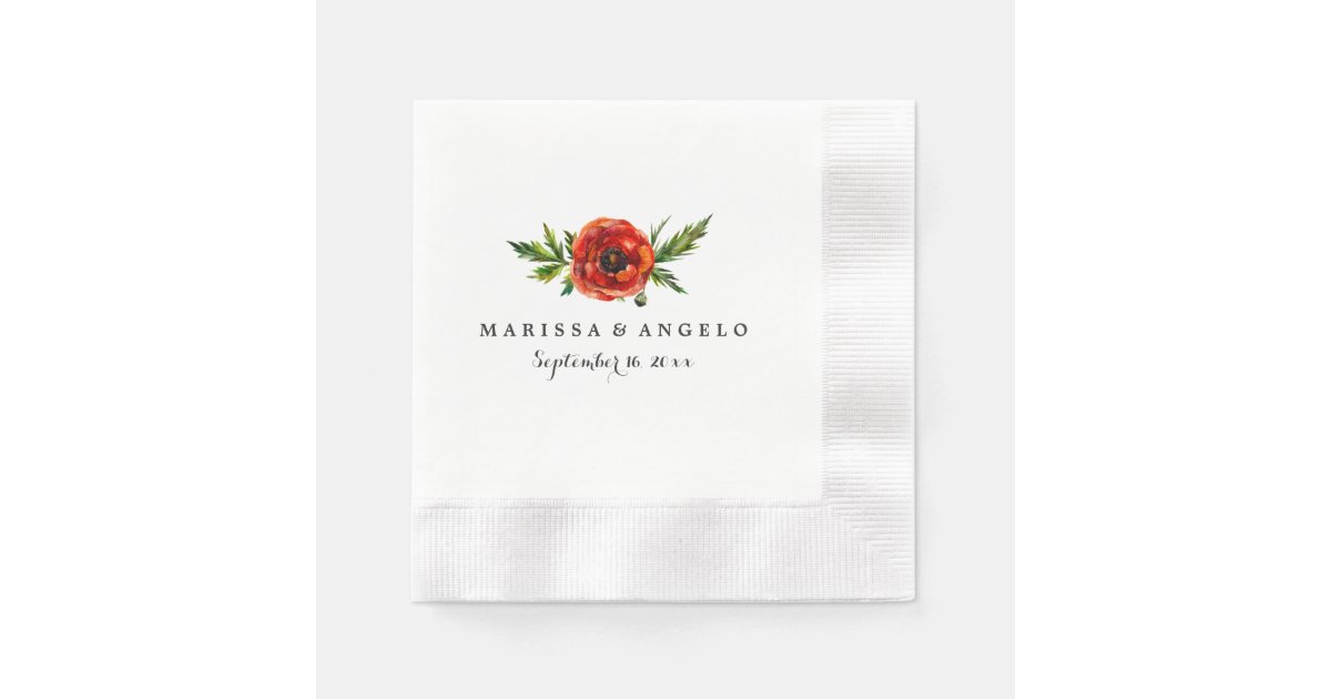 Red Poppy Wedding Paper Napkin | Zazzle