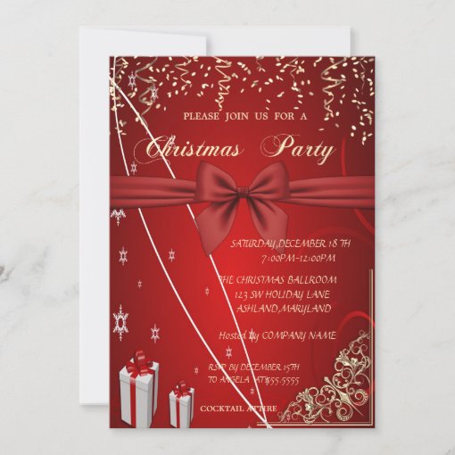 Red Presents,Bow,Confetti Company Christmas Party Invitation | Zazzle