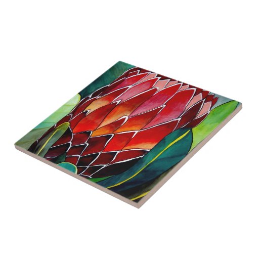 Red Protea flower original watercolour art Ceramic Tile | Zazzle