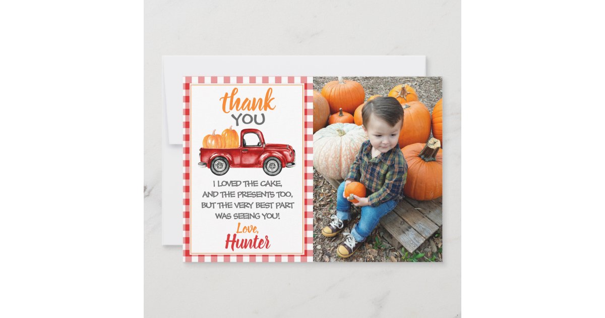 Red Pumpkin Truck Thank You Card | Zazzle