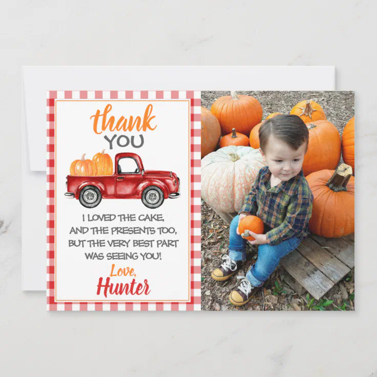 Red Pumpkin Truck Thank You Card | Zazzle
