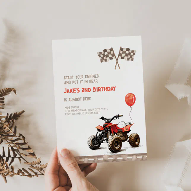 Red Quad Bike Any Age Birthday Invitation | Zazzle