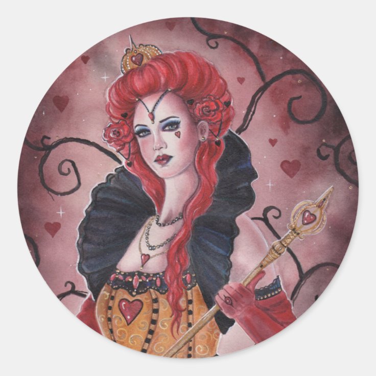 Red queen fantasy art by Renee Lavoie Classic Round Sticker | Zazzle
