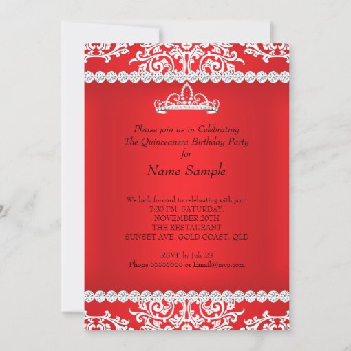 Red Quinceanera 15th Birthday Party Tiara Invitation | Zazzle