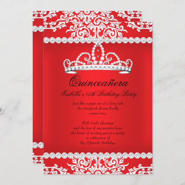 Red Quinceanera 15th Birthday Party Tiara Invitation | Zazzle