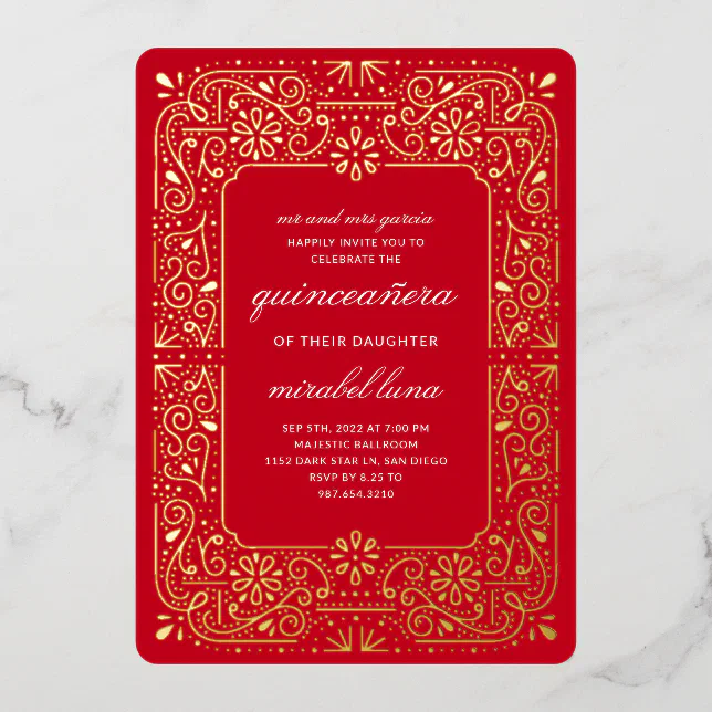 Red Quinceañera invitaciones Foil Invitation | Zazzle