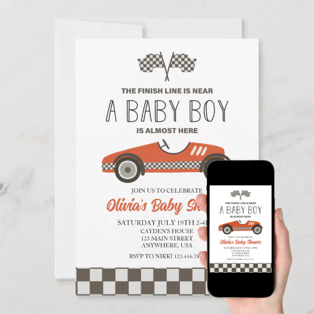 Red Race Car Baby Shower Invitation | Zazzle