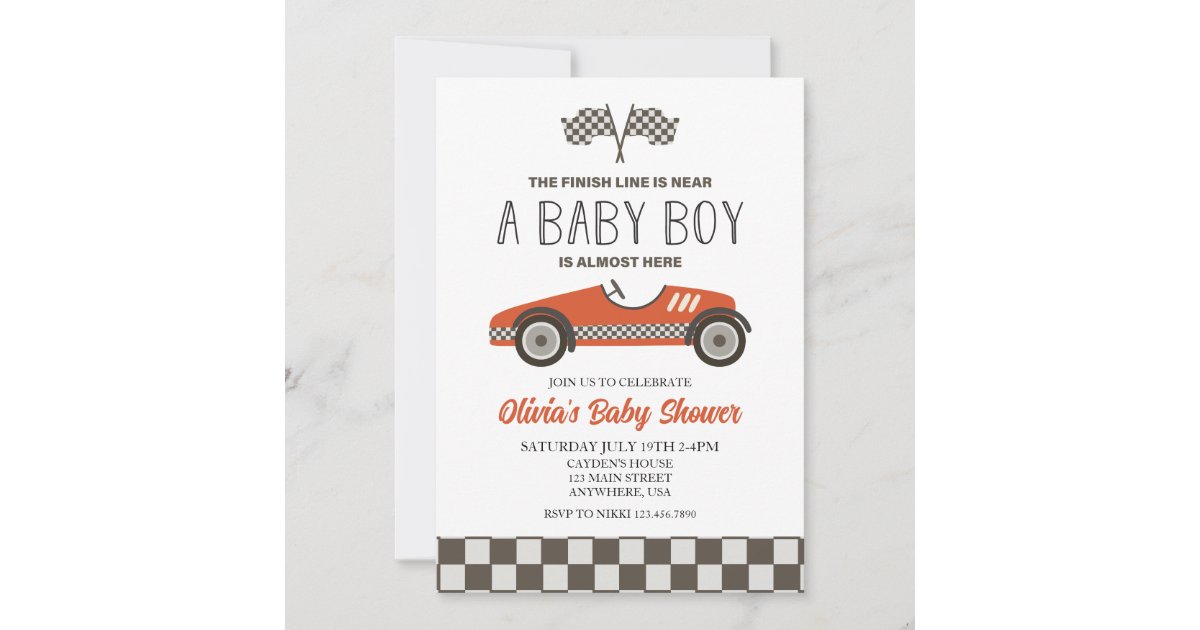Red Race Car Baby Shower Invitation | Zazzle