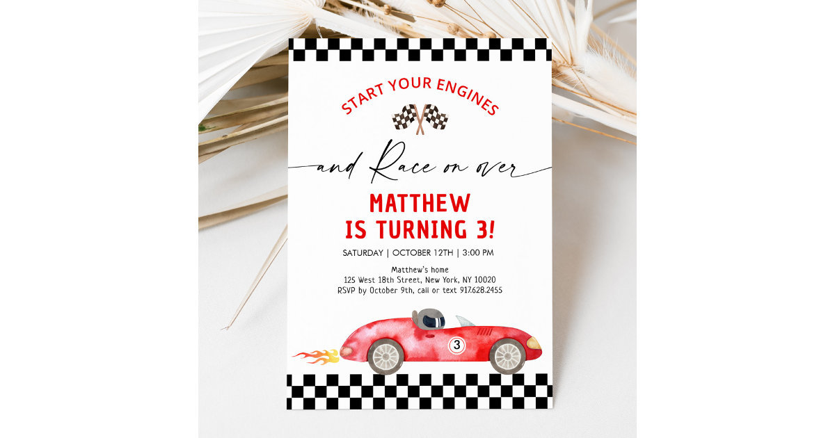 Red Race Car Birthday Invitation | Zazzle