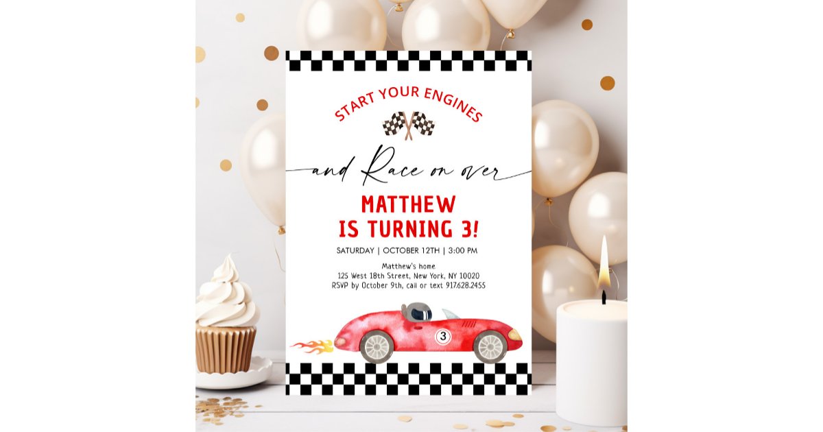 Red Race Car Birthday Invitation | Zazzle