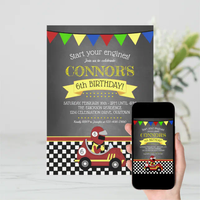 Red Race Car Birthday Party Invitation | Zazzle