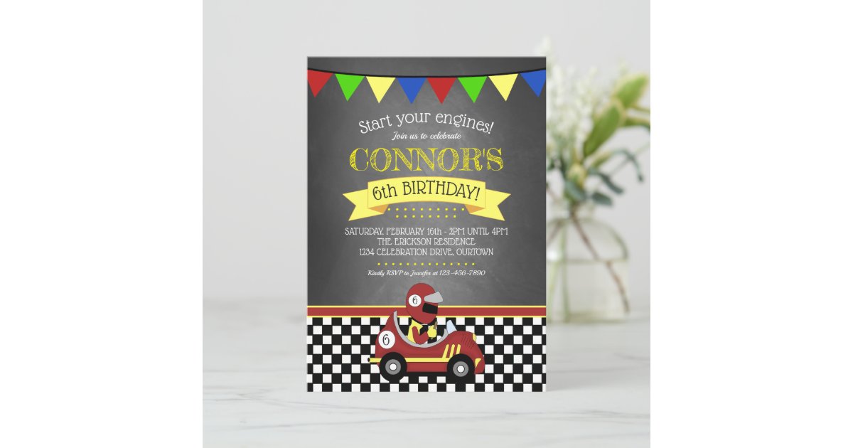 Red Race Car Birthday Party Invitation | Zazzle