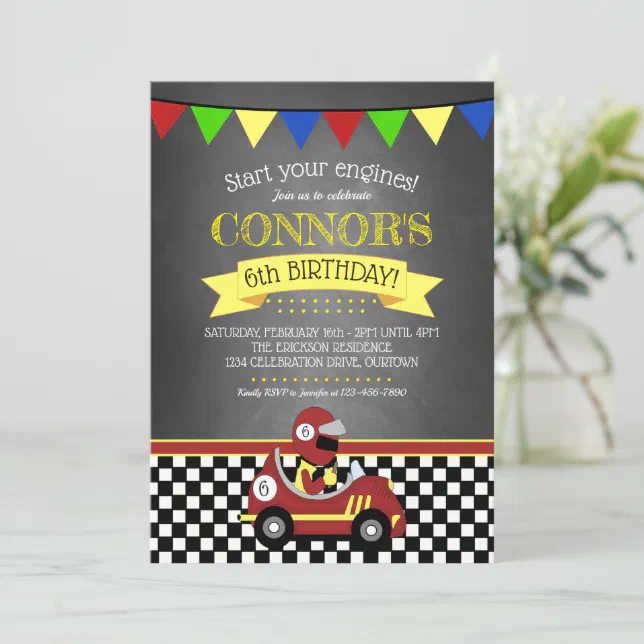 Red Race Car Birthday Party Invitation | Zazzle