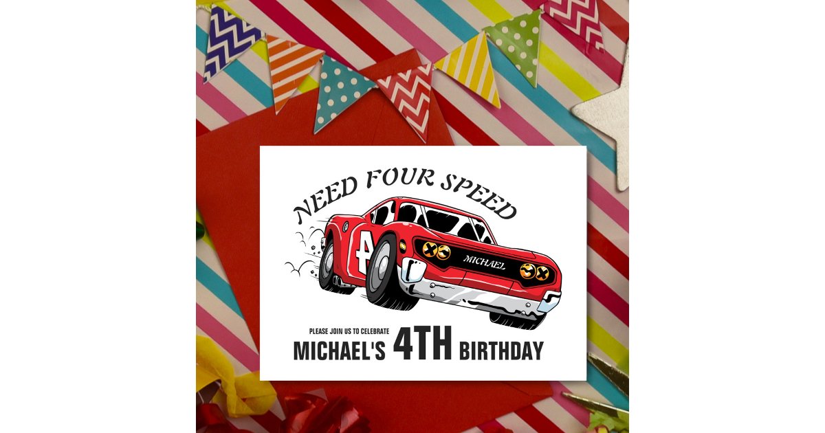Red Race Car Birthday Party Invitation | Zazzle