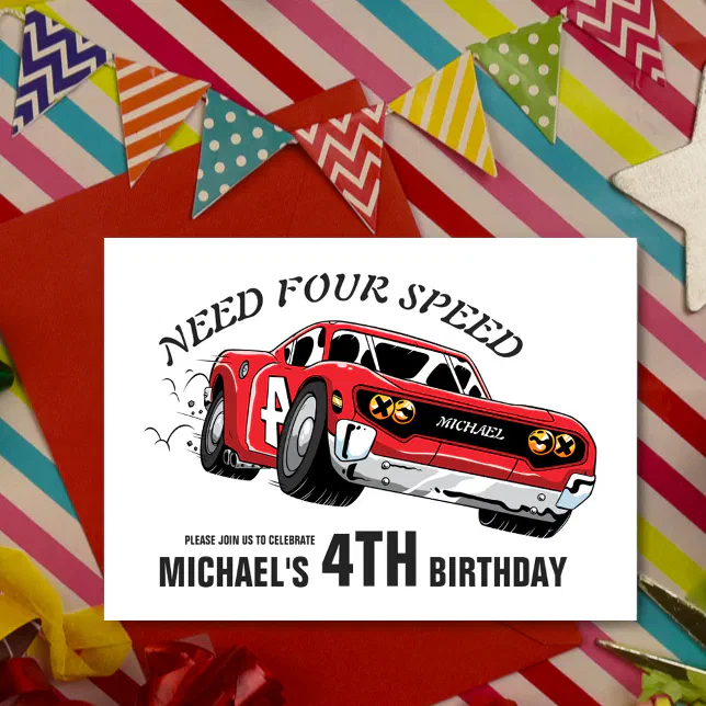 Red Race Car Birthday Party Invitation | Zazzle