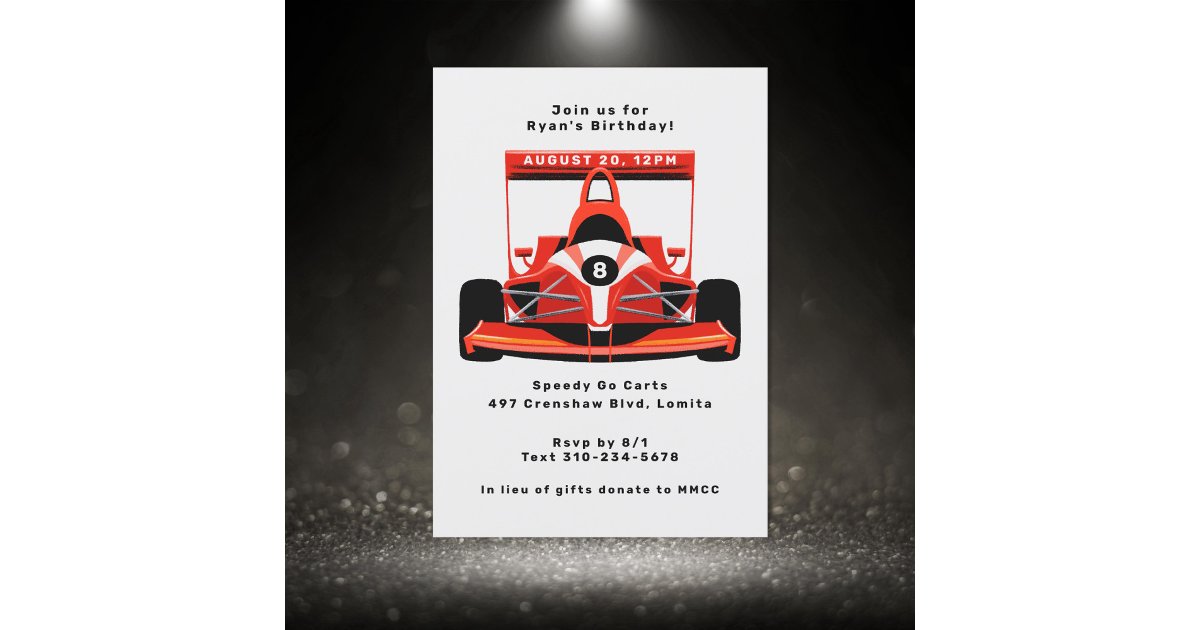 Red Race Car Birthday Party Invitation | Zazzle