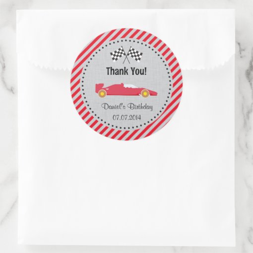 Red Race Car Birthday Thank You Stickers | Zazzle