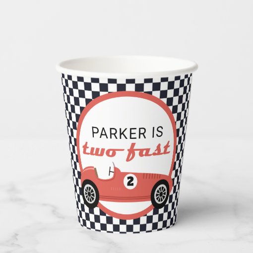 Red Race Car Boy Racing Two Fast Birthday Party Paper Cups | Zazzle