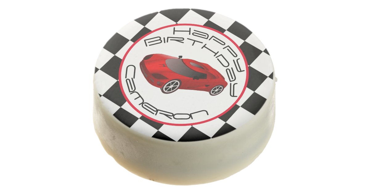 Red Race Car | Custom Birthday Party Chocolate Covered Oreo | Zazzle