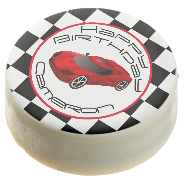 Red Race Car | Custom Birthday Party Chocolate Covered Oreo | Zazzle