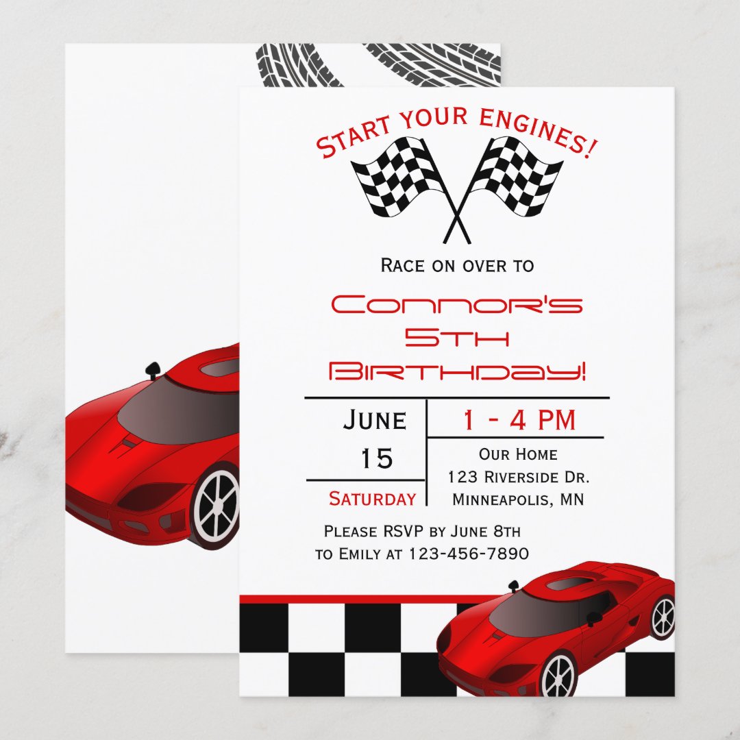Red Race Car | Custom Kids Birthday Invitation | Zazzle