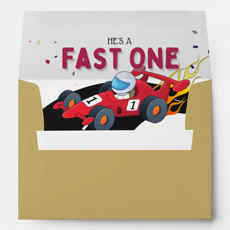 Red Race Car First Birthday Party Envelope | Zazzle