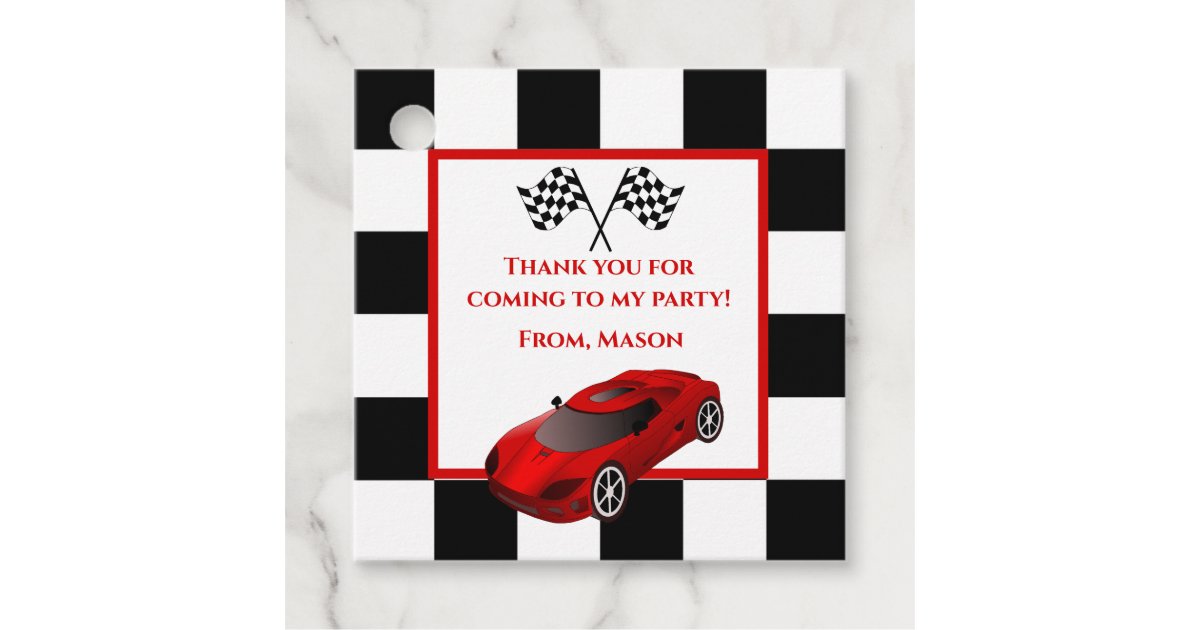 Red Race Car | Kids Birthday Party Favor Tags | Zazzle.com