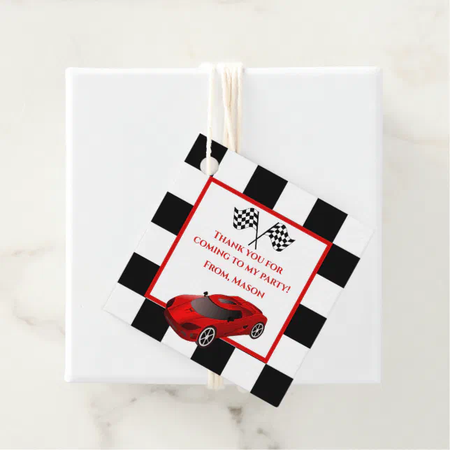 Red Race Car | Kids Birthday Party Favor Tags | Zazzle