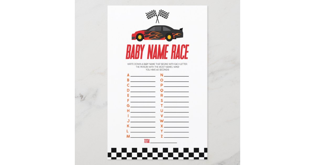 Red Race Car Name Race Baby Shower Game | Zazzle